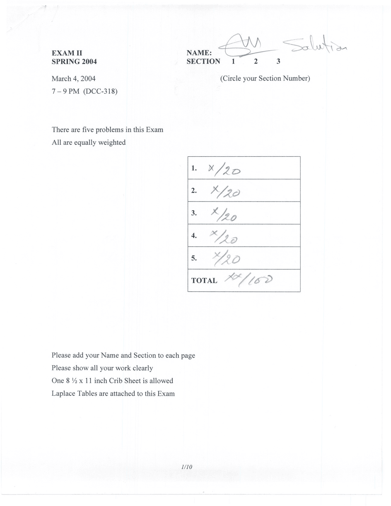 Practice Exam Solution Electric Circuits 2004 Ecse 2010 Docsity