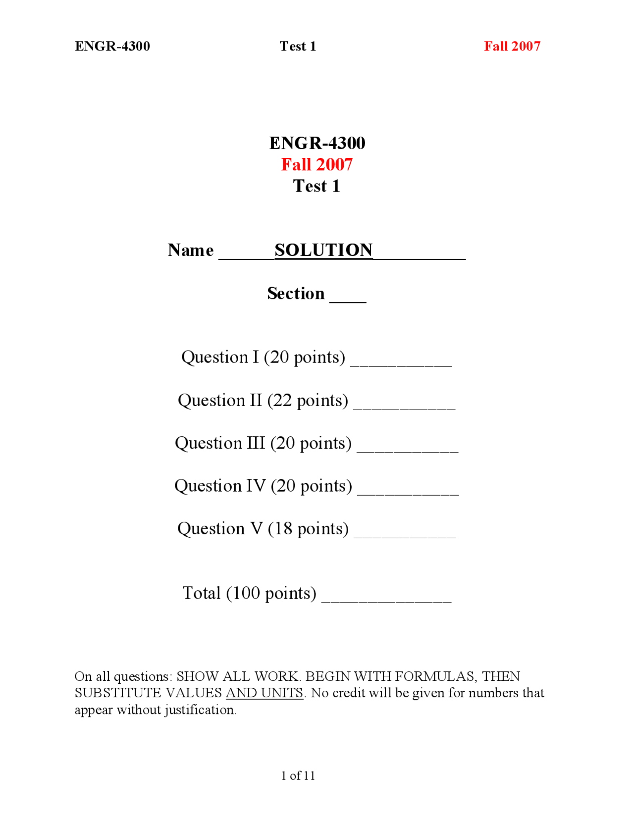 Exam 1 With Solution For Electronic Instrumentation Engr 4300 Docsity