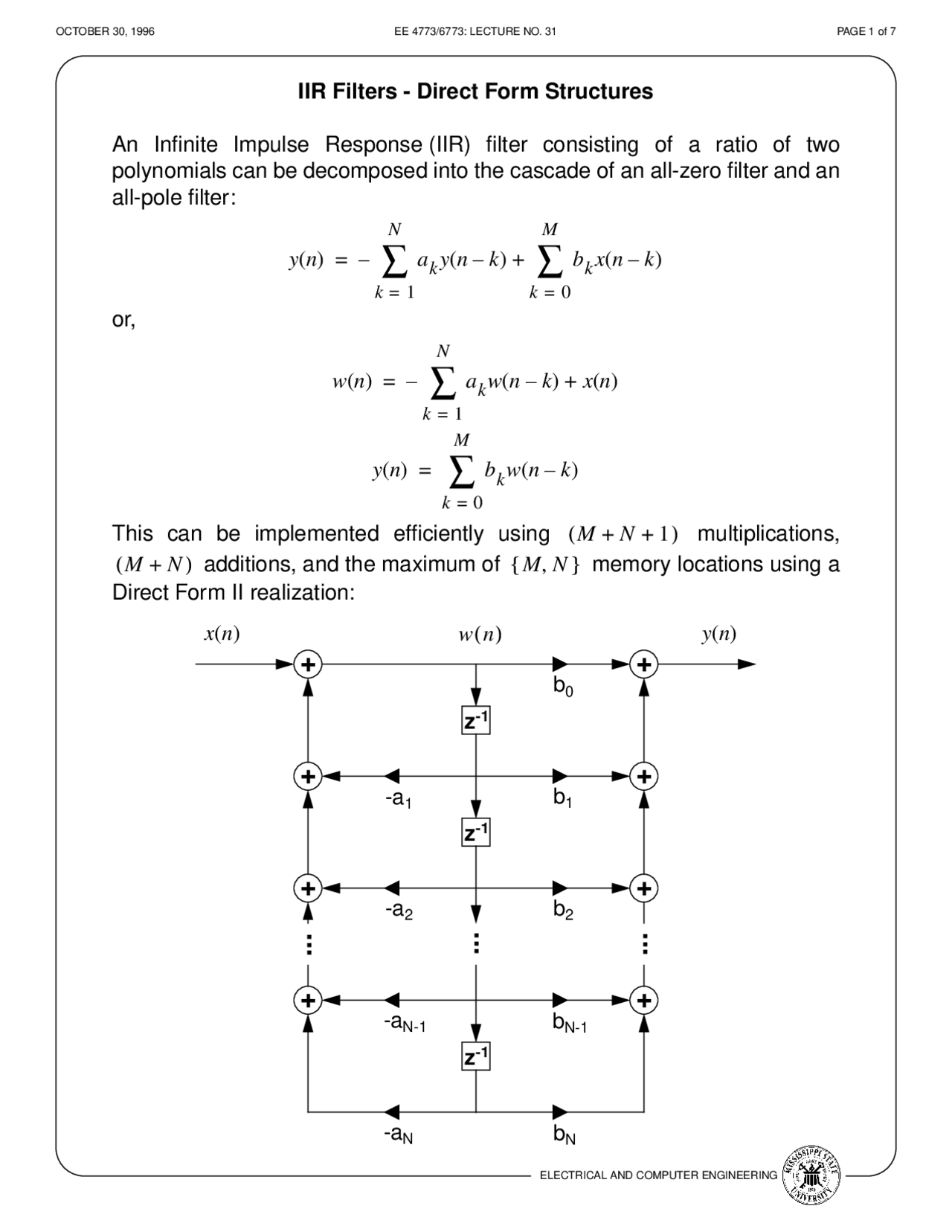 Iir Filters Digital Signal Processing Slides Digital Signal