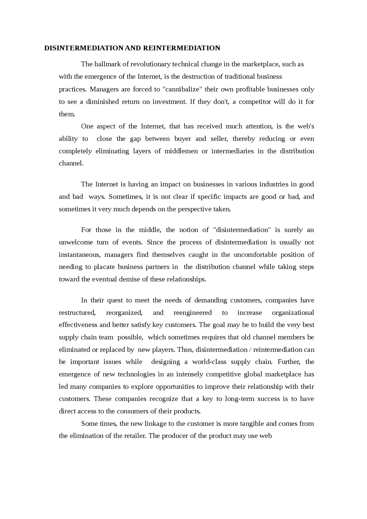 Logistics Management - Disintermediation And Reintermediation - Notes ...