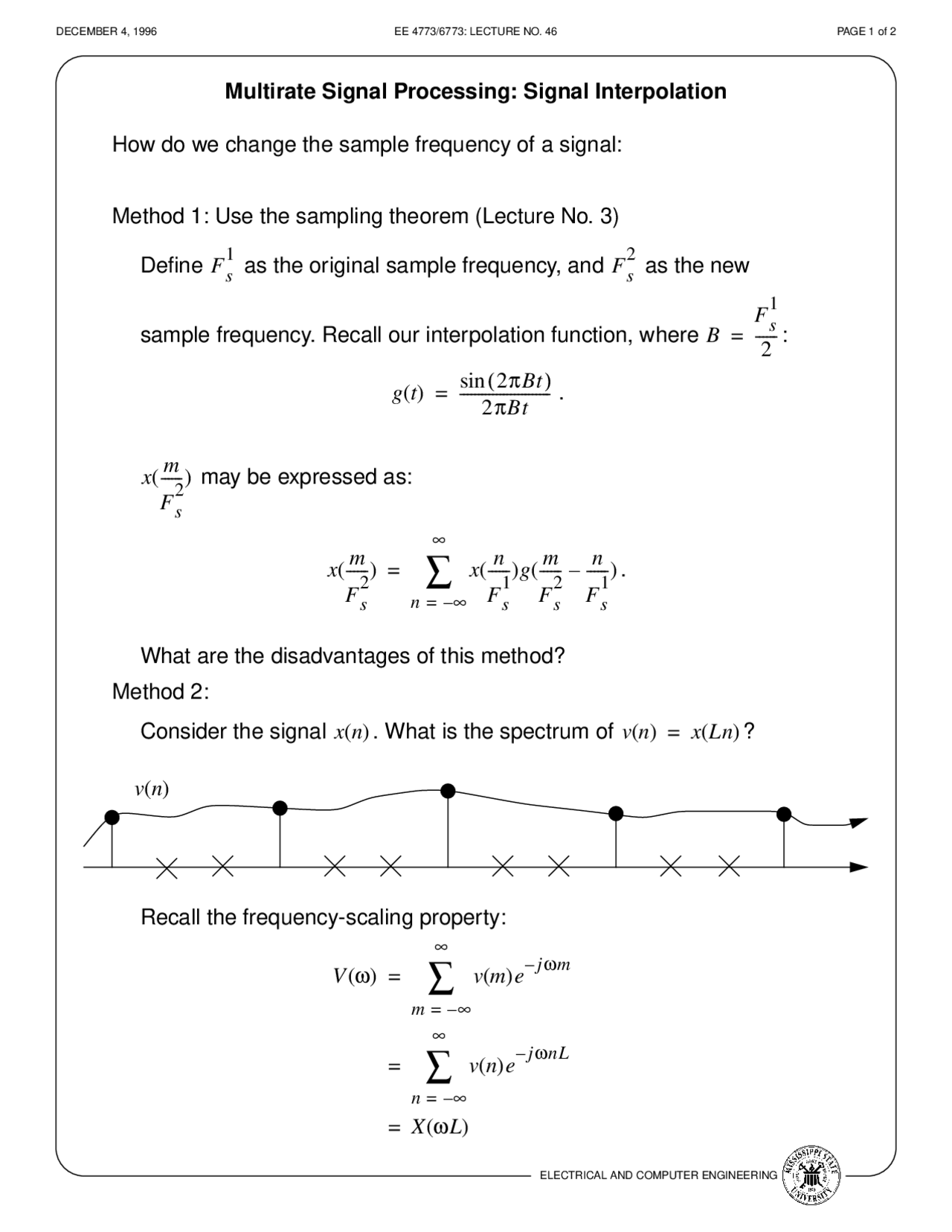 Digital Signal Processing Lecture 46 Slides Electrical And Computer
