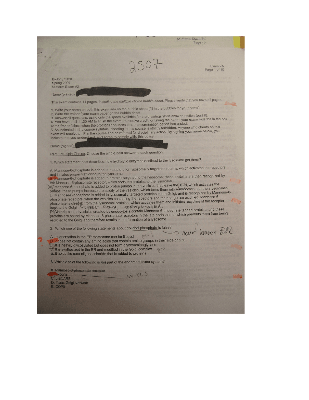 Midterm Exam 2 With Answers Introduction To Cell Biology Biol 2120