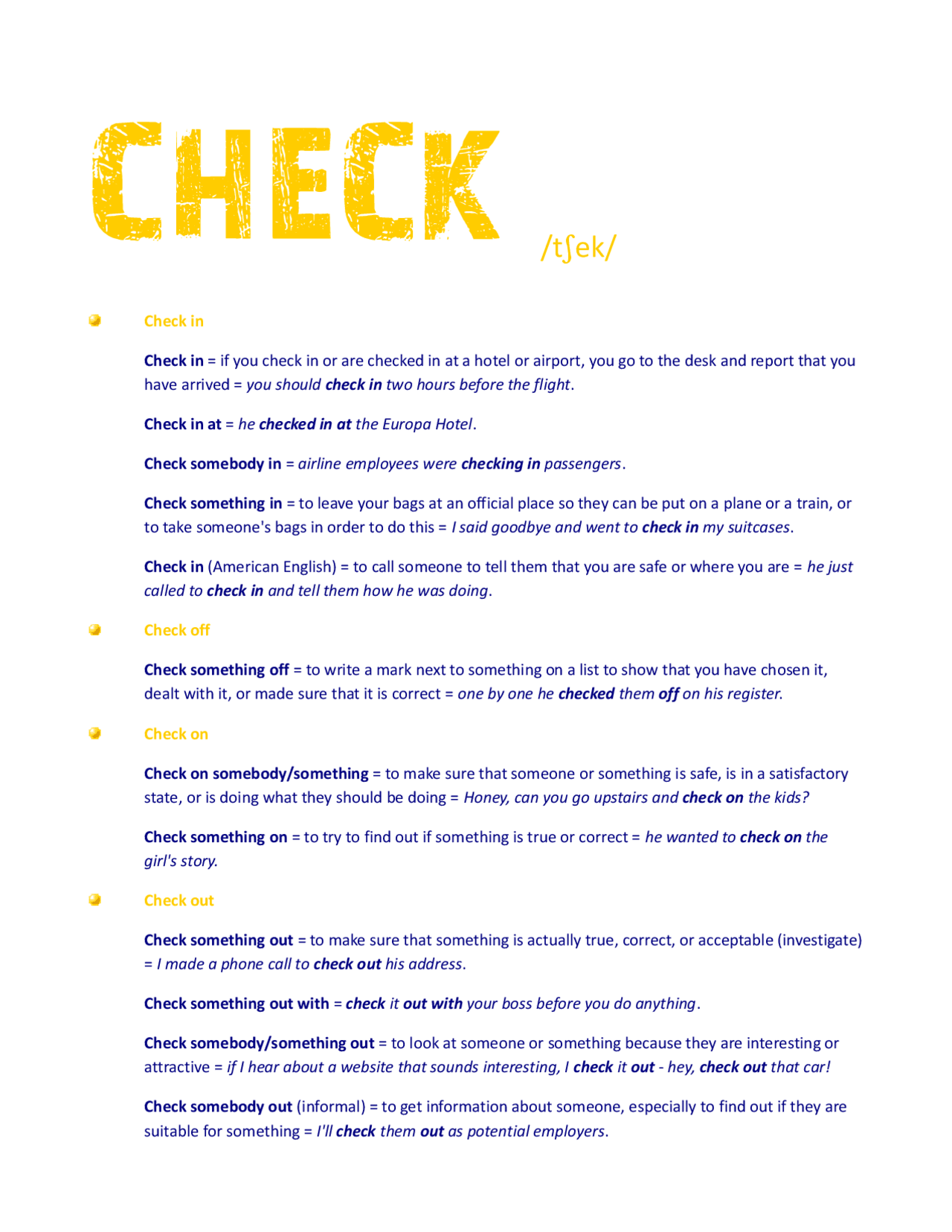 Phrasal Verb "To Check" - Docsity