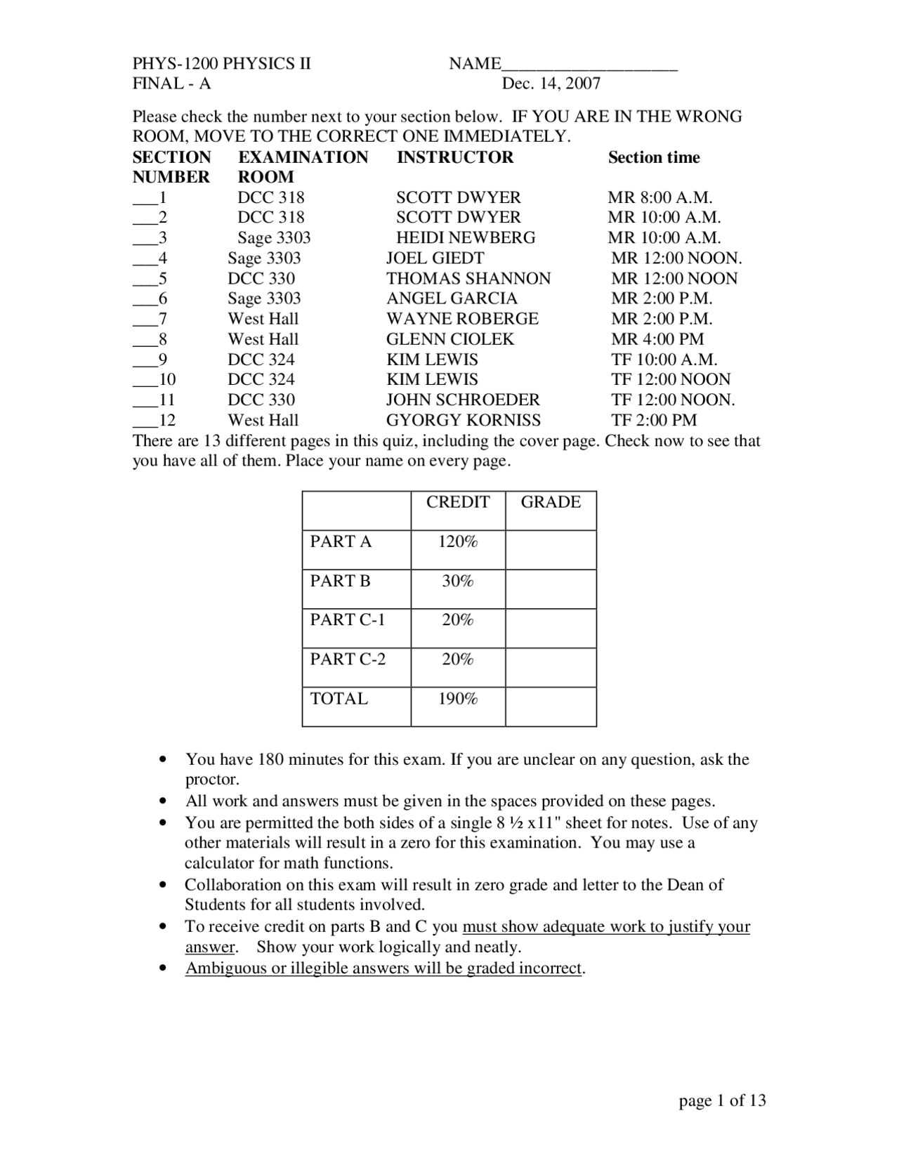 Final Examination Practice Problems On Physics Ii Phys 1200 Docsity