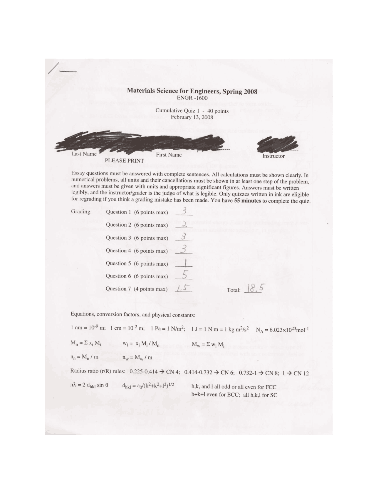Quiz I Solutions For Materials Science For Engineering Engr 1600