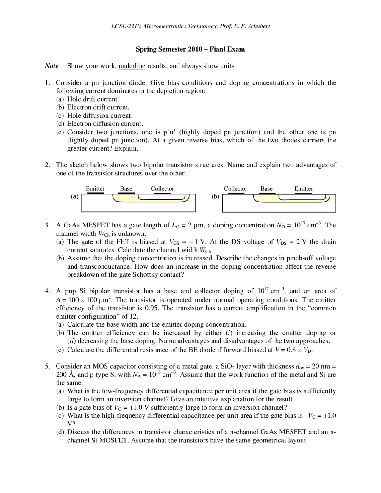 Final Exam Questions Microelectronics Technology Ecse 2210 Docsity