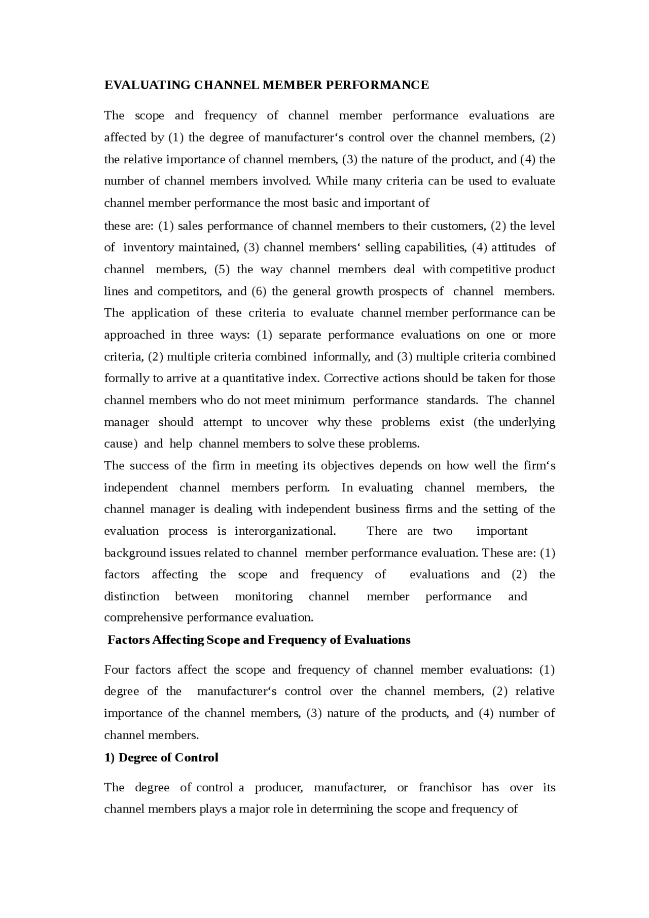 Logistics Management - Evaluating Channel Member Performance - Notes ...