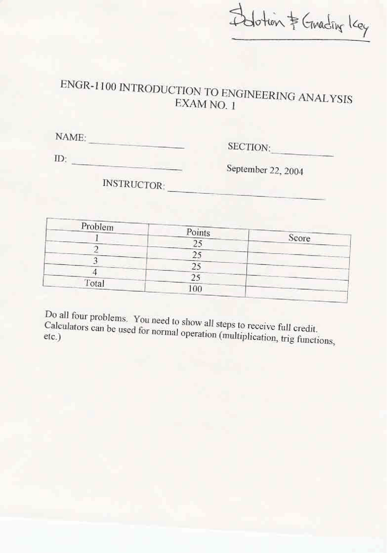 Exam 1 Questions With Solutions Introduction To Engineering Analysis Engr 1100 Docsity