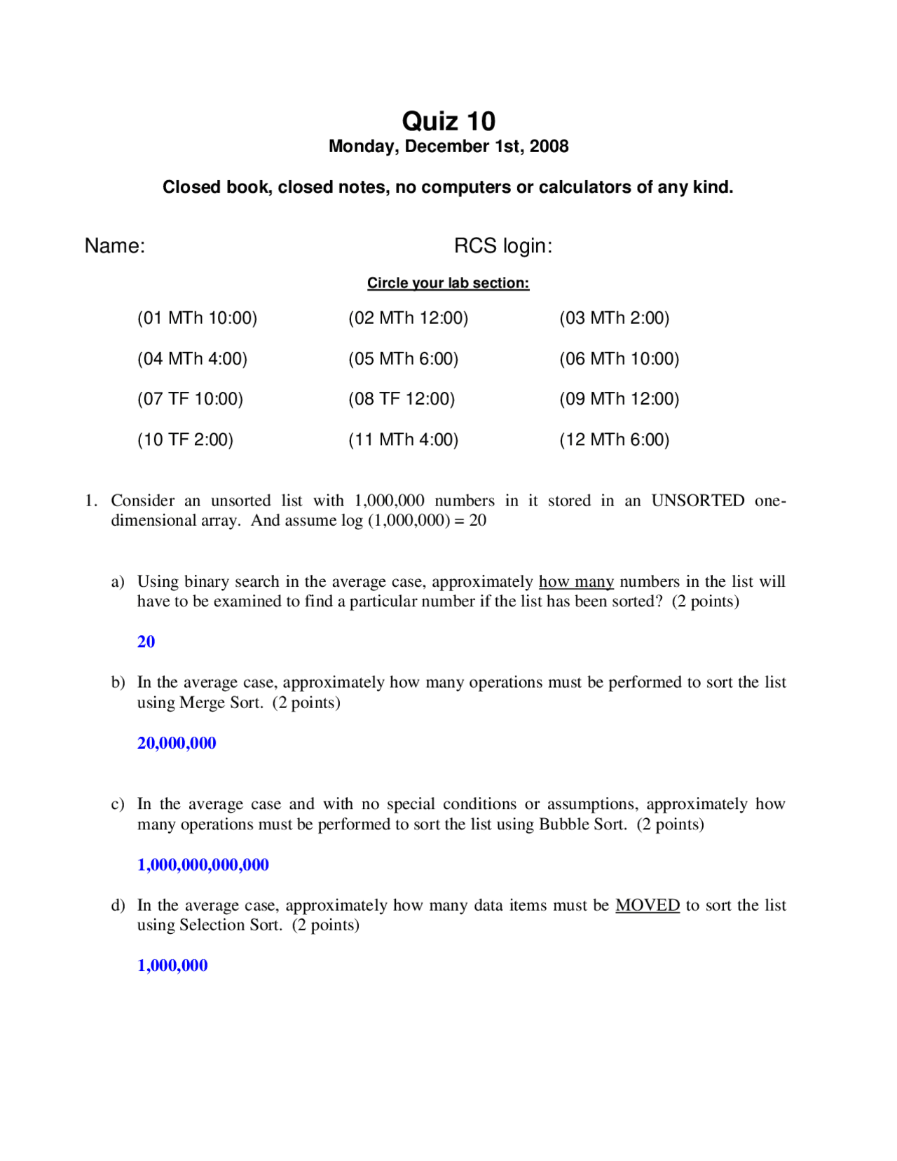 Quiz 10 Solved Questions Of Computer Science Csci 1100 Docsity