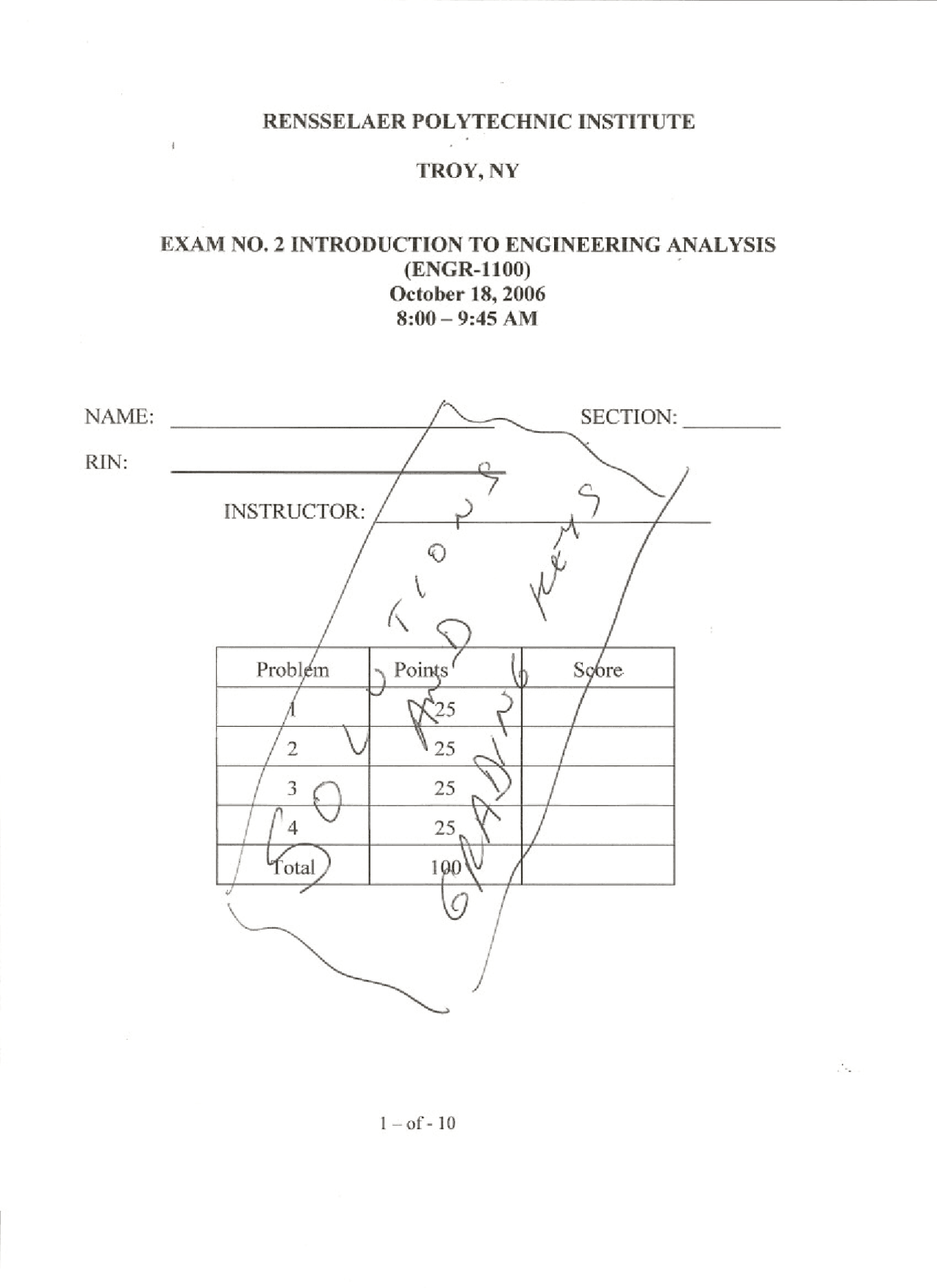 Exam 2 Questions With Solutions Introduction To Engineering Analysis