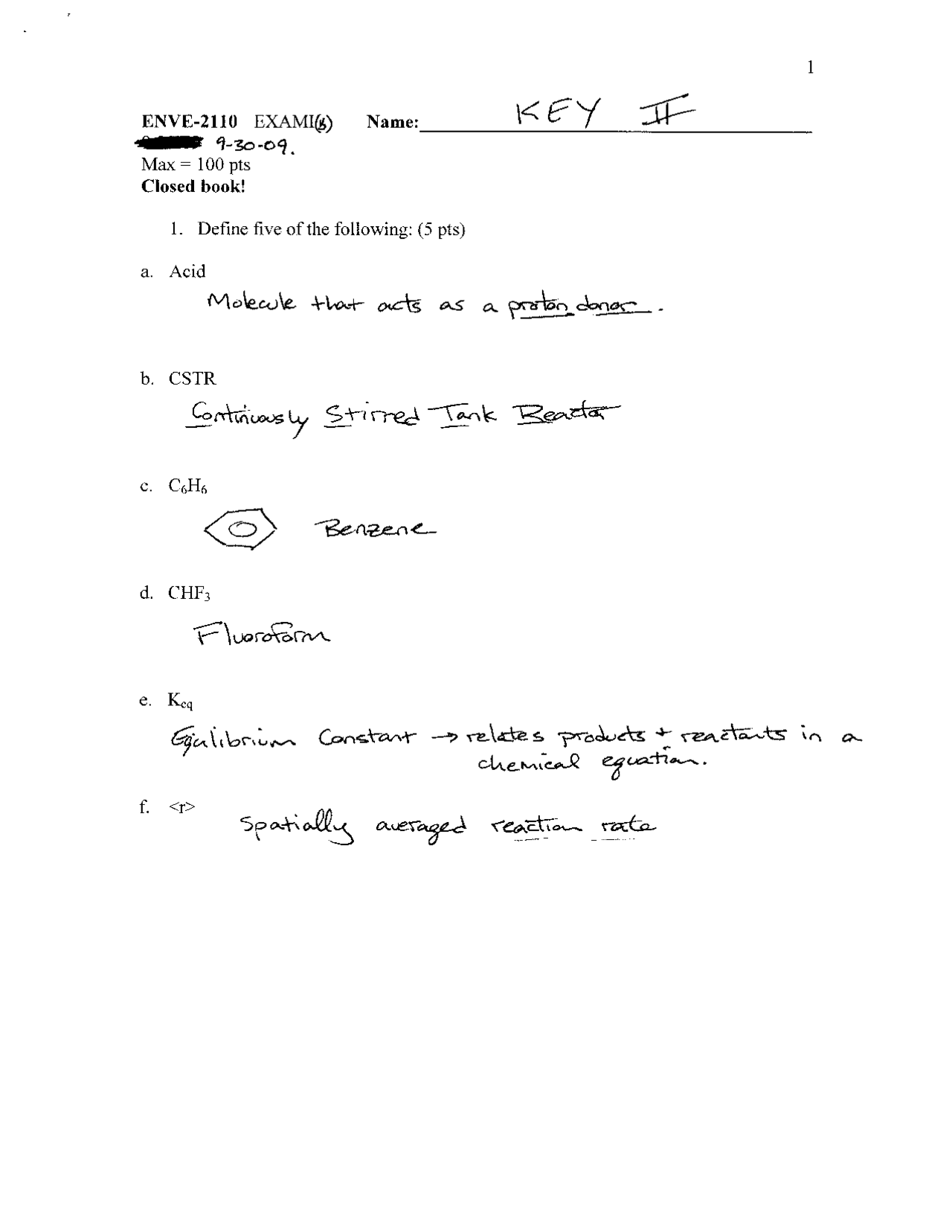 Exam With Key For Introduction To Environmental Engineering Enve 2110