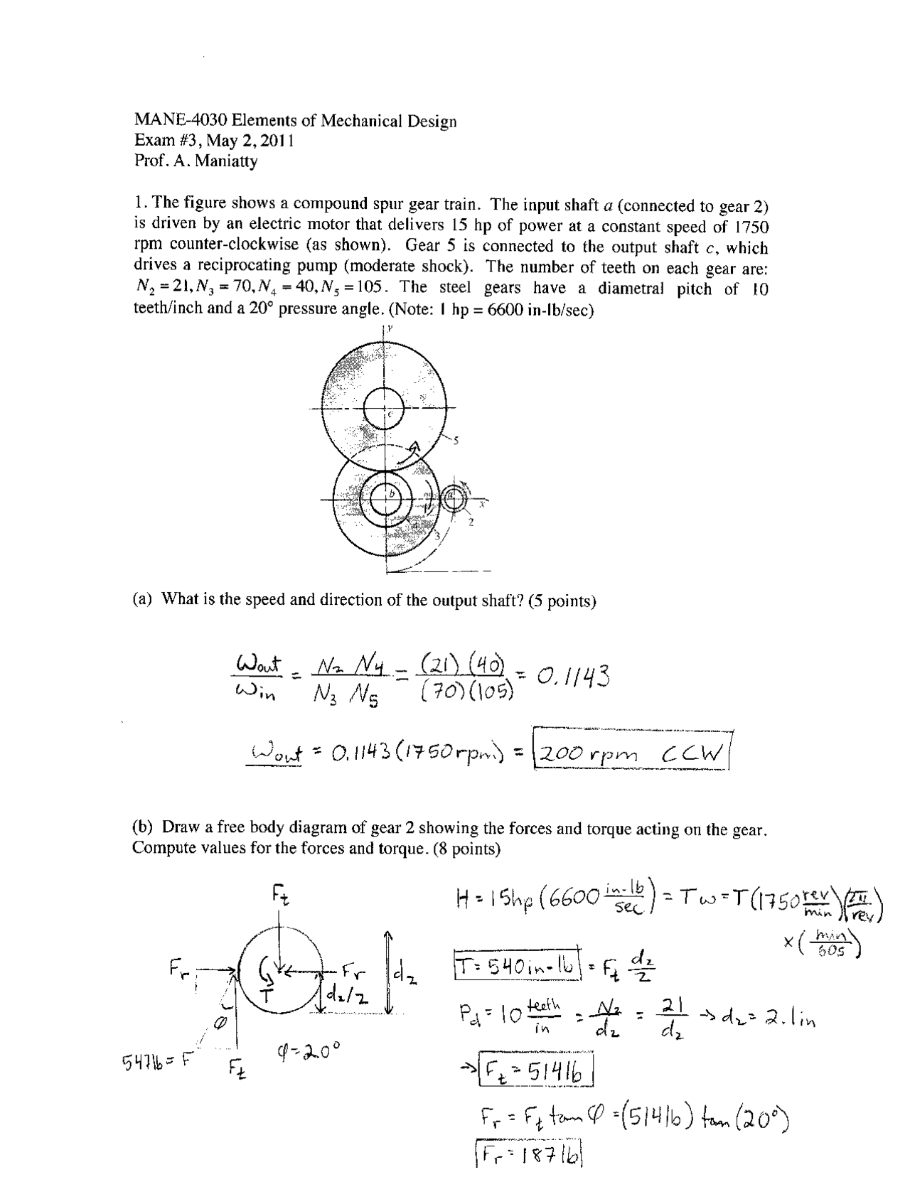 Exam 3 Questions with Solutions - Elements of Mechanical Design | MANE ...