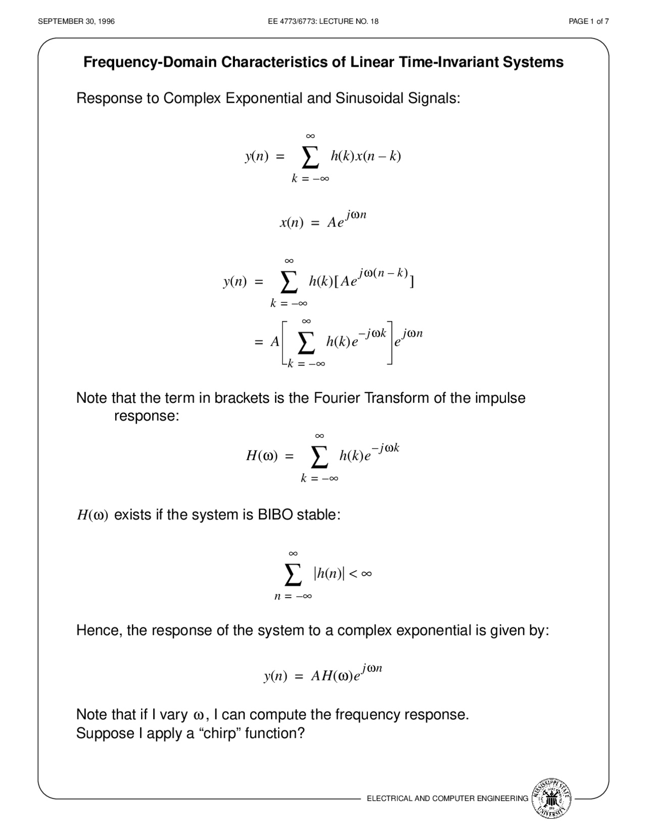 Frequency Domain Characteristics Of Linear Time Invariant Systems Digital Signal Processing