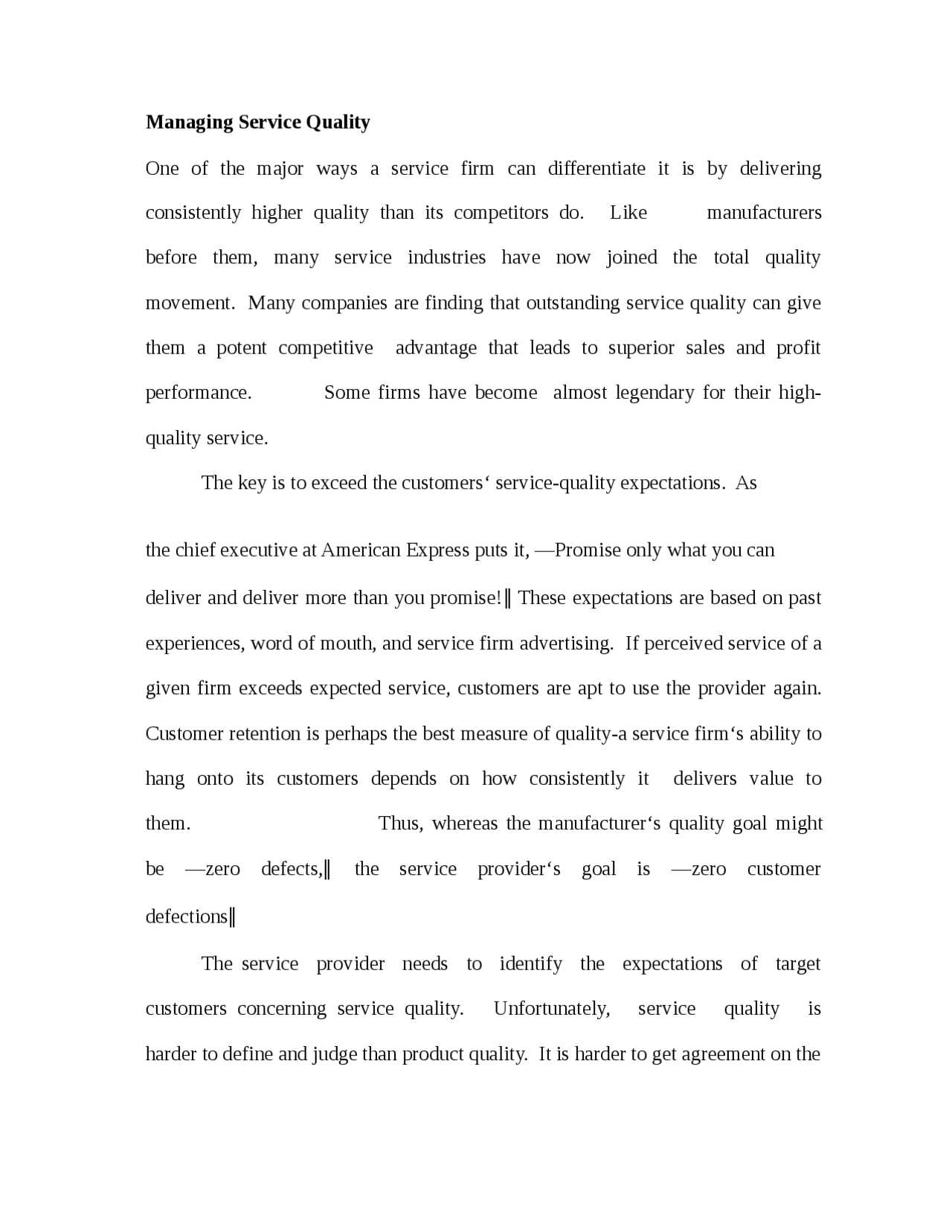 Service Marketing - Managing Service Quality - Notes - Business ...