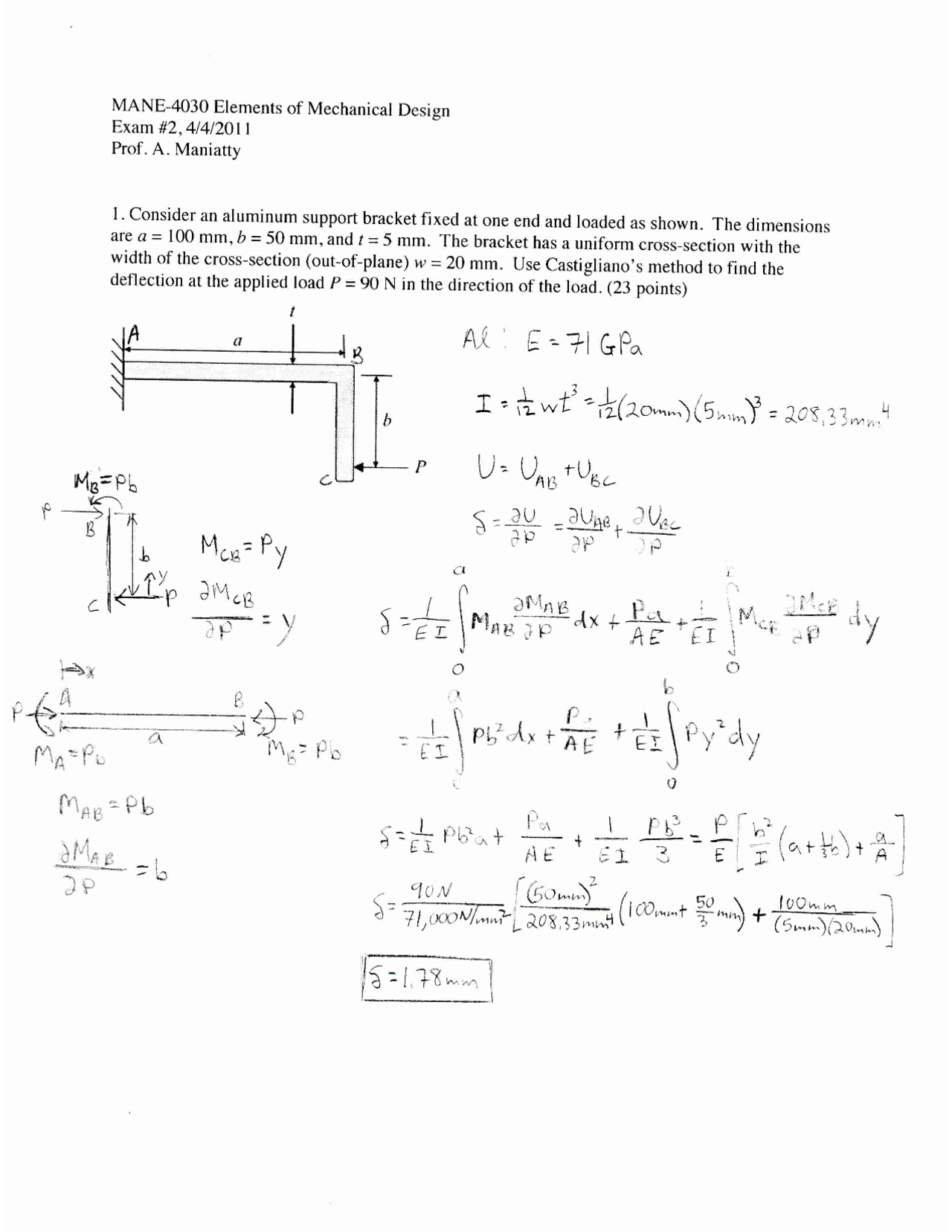Elements of Mechanical Design - Exam 2 with Solutions | MANE 4030 - Docsity