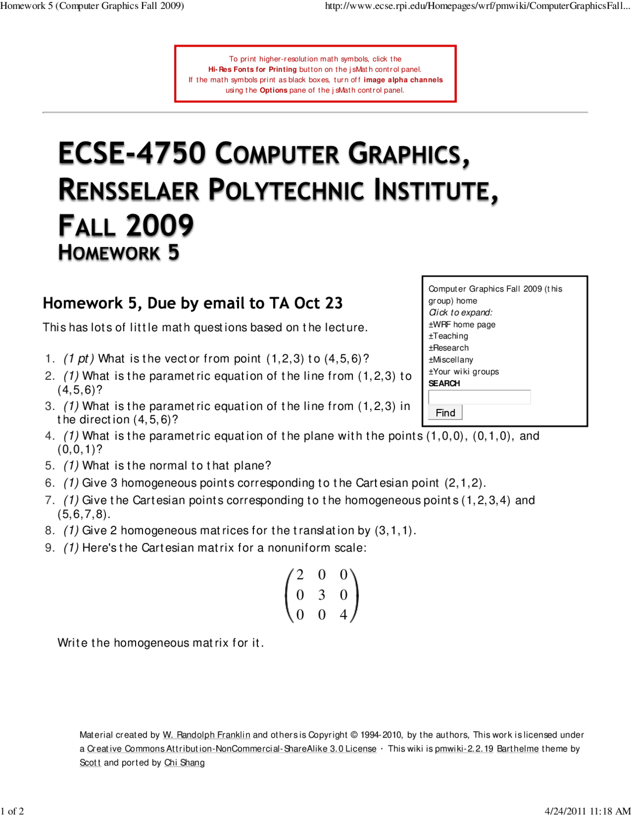 9 Questions On Computer Graphics Assignment 5 Ecse 4750 Docsity
