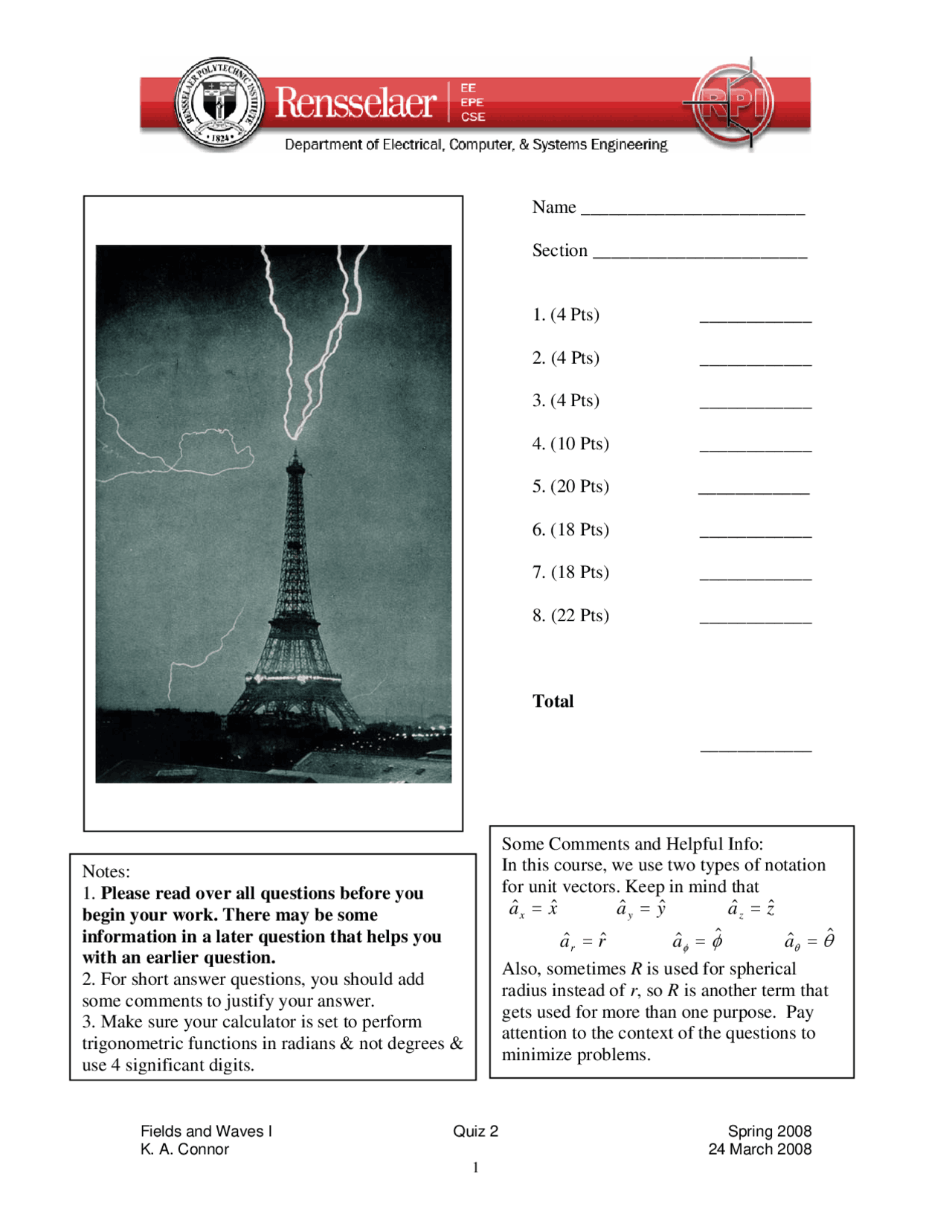 Sample Quiz 2 Questions Field And Waves I Ecse 2100 Docsity