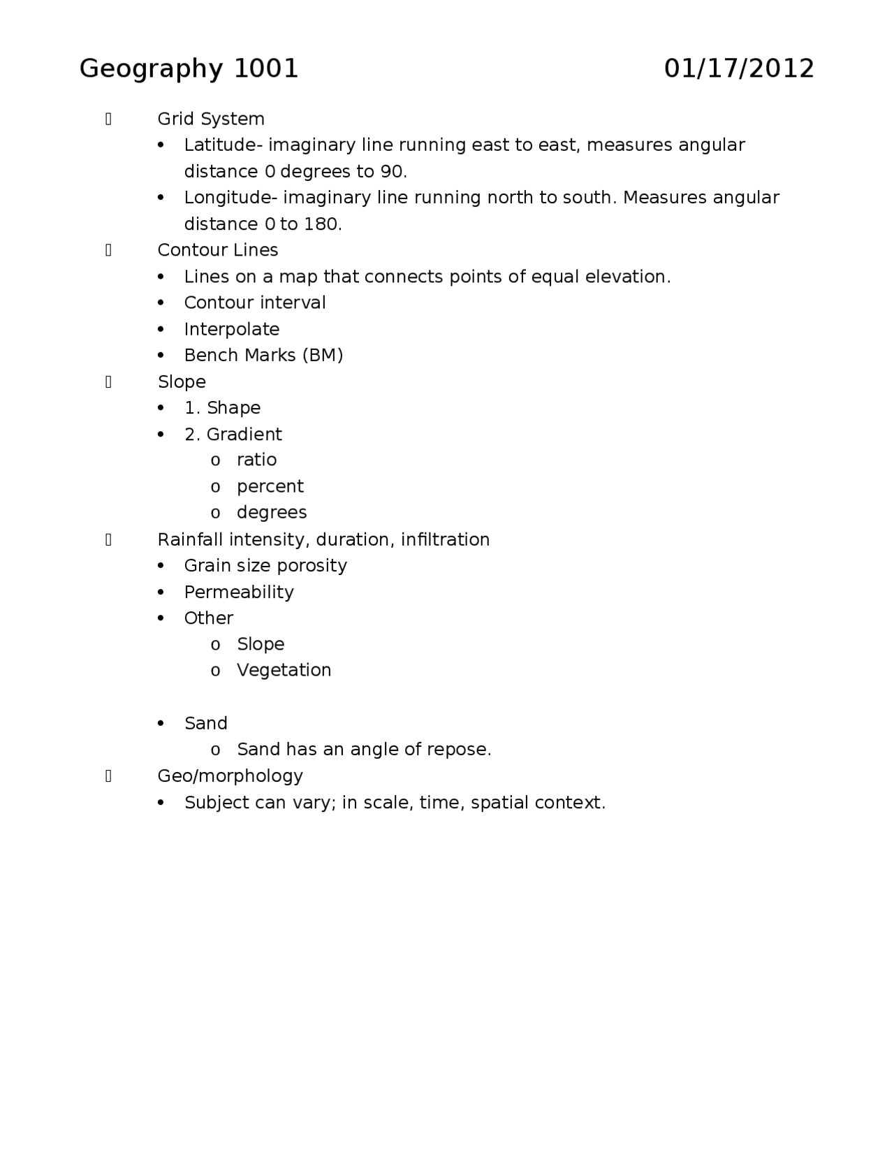Geography Notes Physics Geography Low Surfaces Geog 2051 Docsity