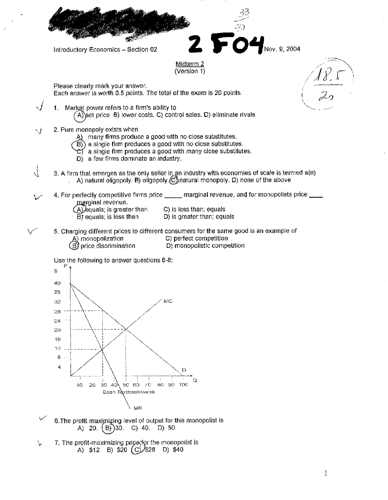 Midterm 2 With Answers Introductory Economics Econ 1200 Docsity
