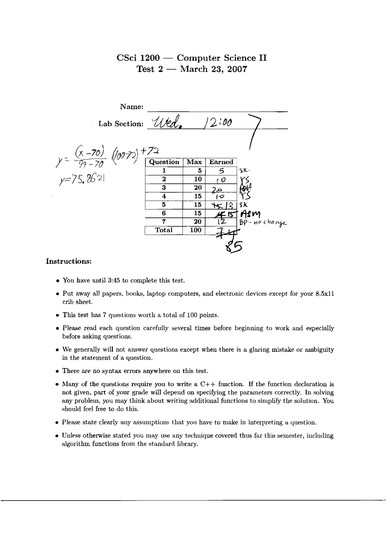 Exam 7 Questions With Solutions Data Structures Csci 1200 Docsity