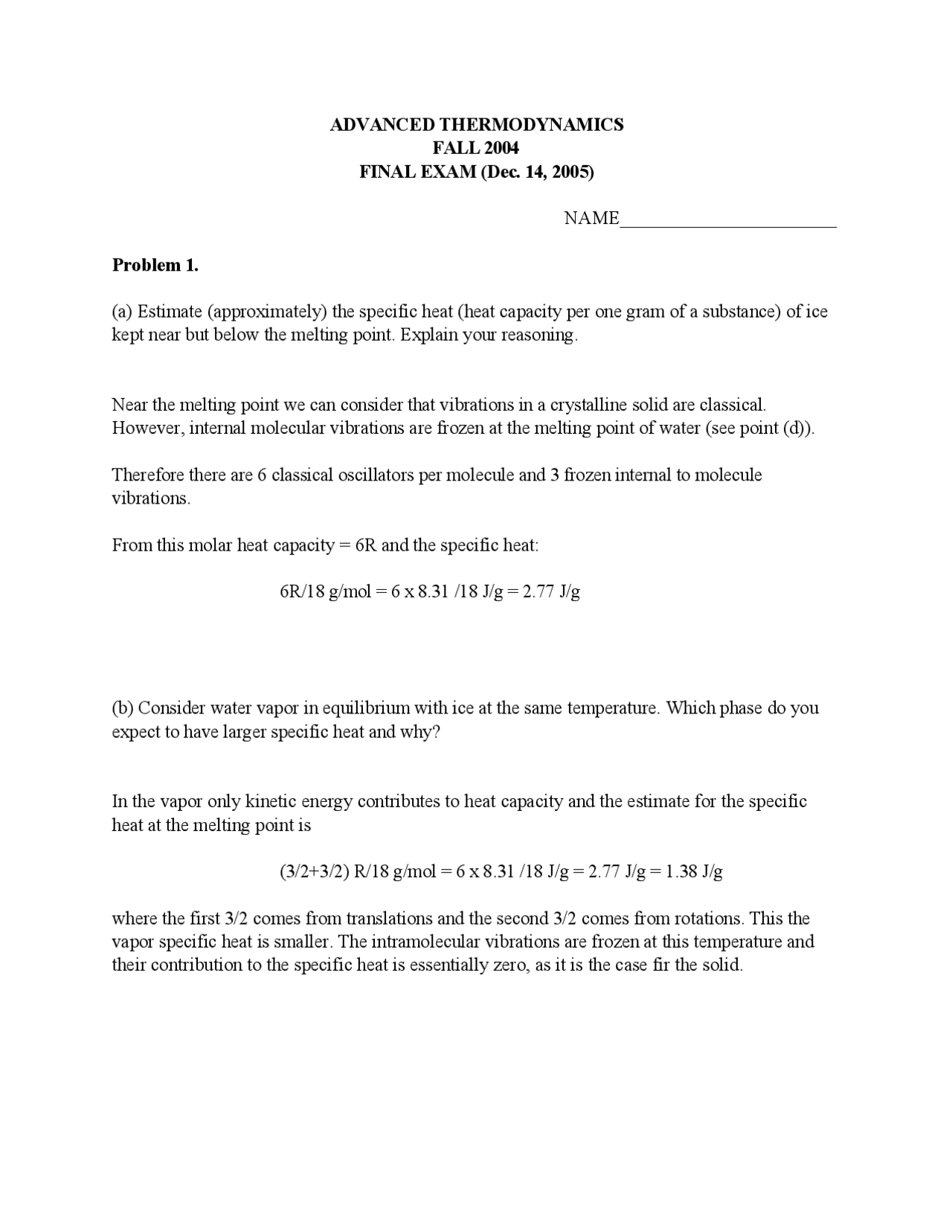 Final Exam Question With Solutions Advanced Thermodynamics Mtle