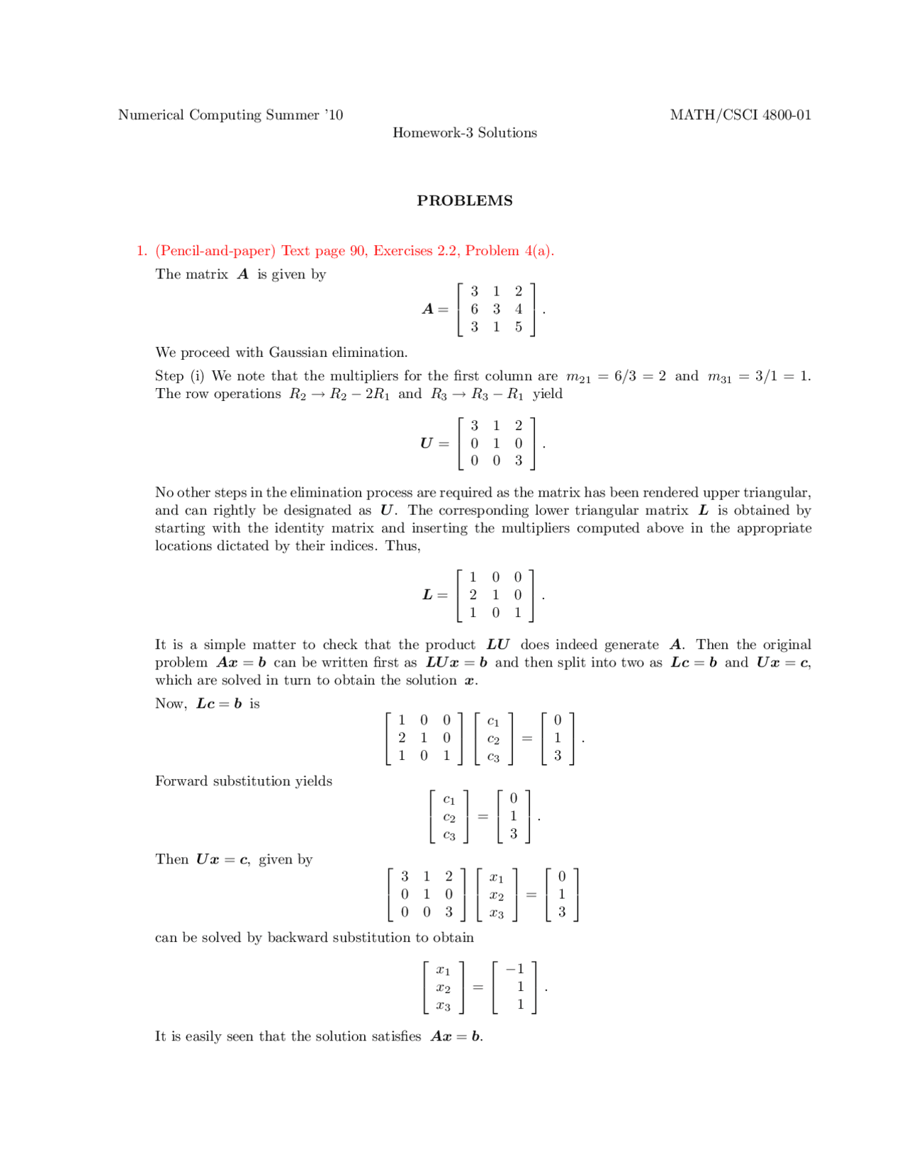 Numerical Computing Solved Homework 3 Questions Math 4800 Docsity