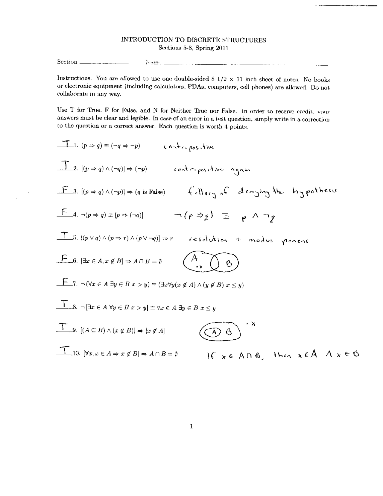25 Questions On Introduction To Discrete Structures With Answers Math 2800 Docsity
