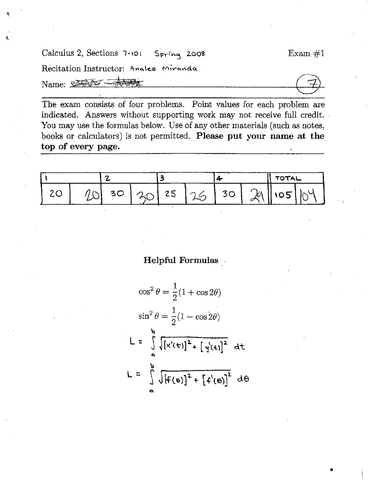 4 Solved Problems In Test 1 On Introduction To Calculus Ii Math 1020