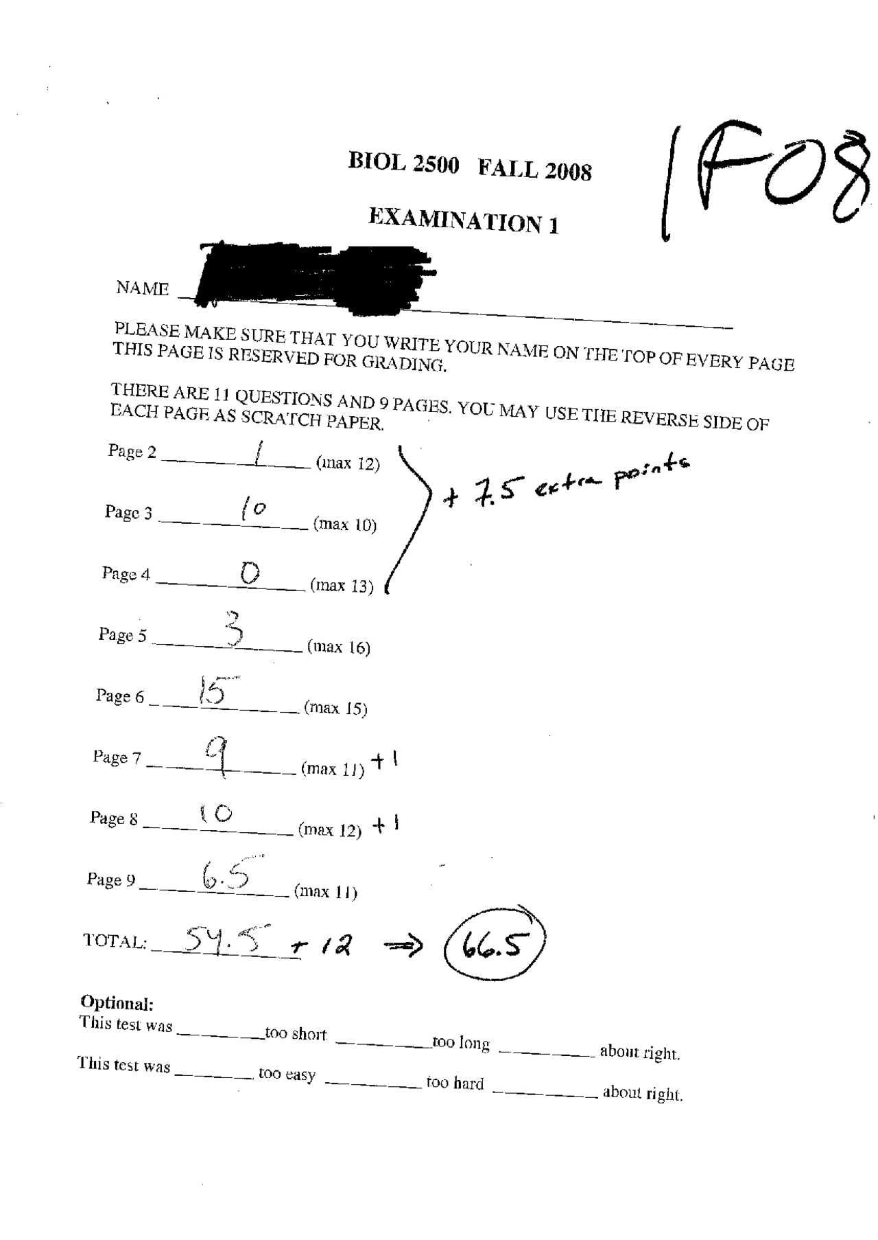 Exam 1 With Answers Genetics And Evolution Fall 2008 Biol 2500