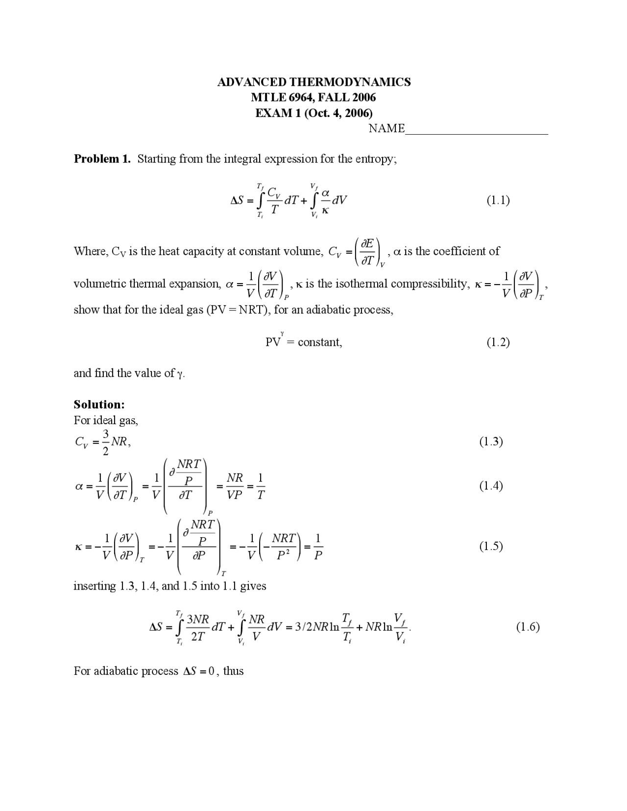 3 Solved Problems For Exam 1 Advanced Thermodynamics Mtle 6030