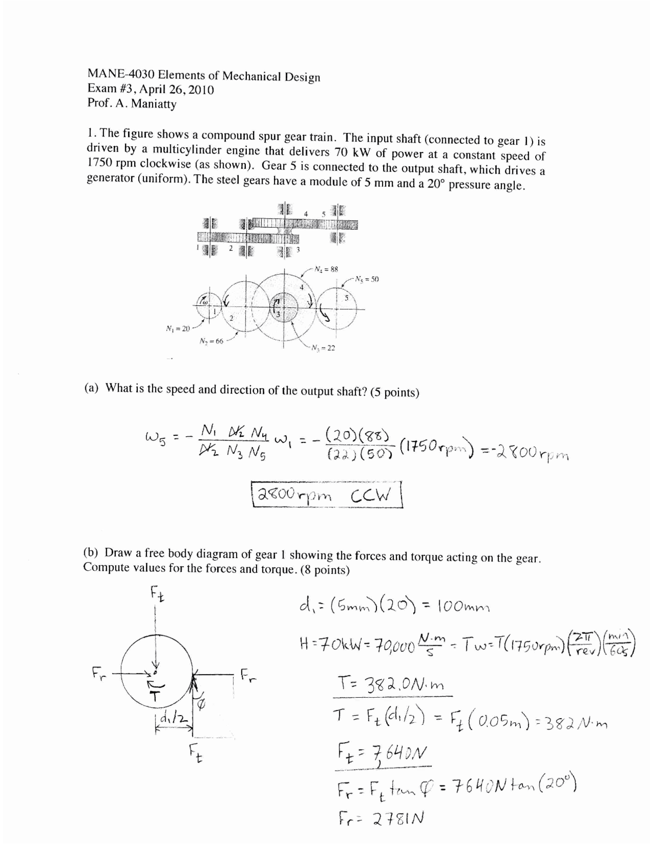 Solved Questions in Exam 3 - Elements of Mechanical Design | MANE 4030 ...