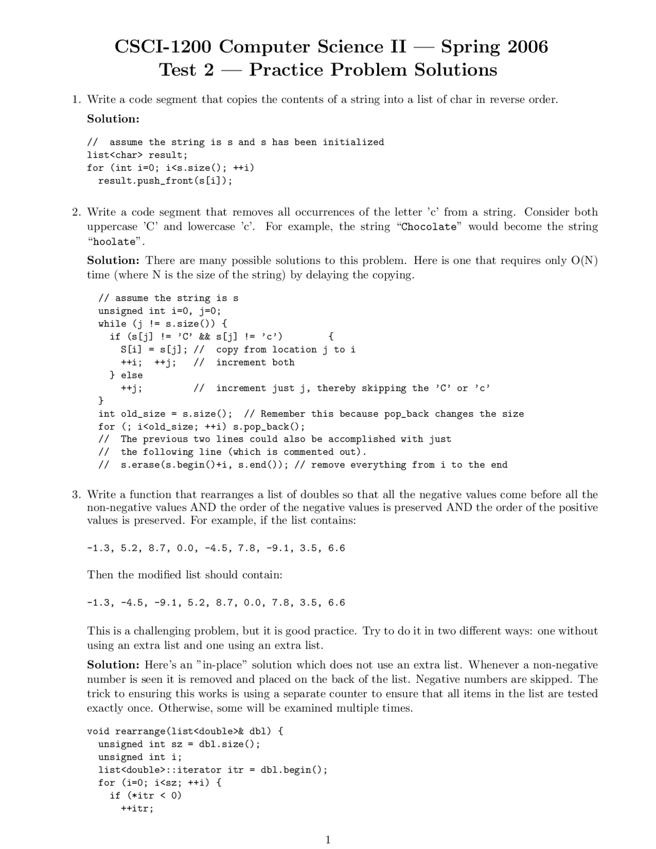 Test 2 Practice Problems With Solutions On Data Structures Csci 1200 Docsity