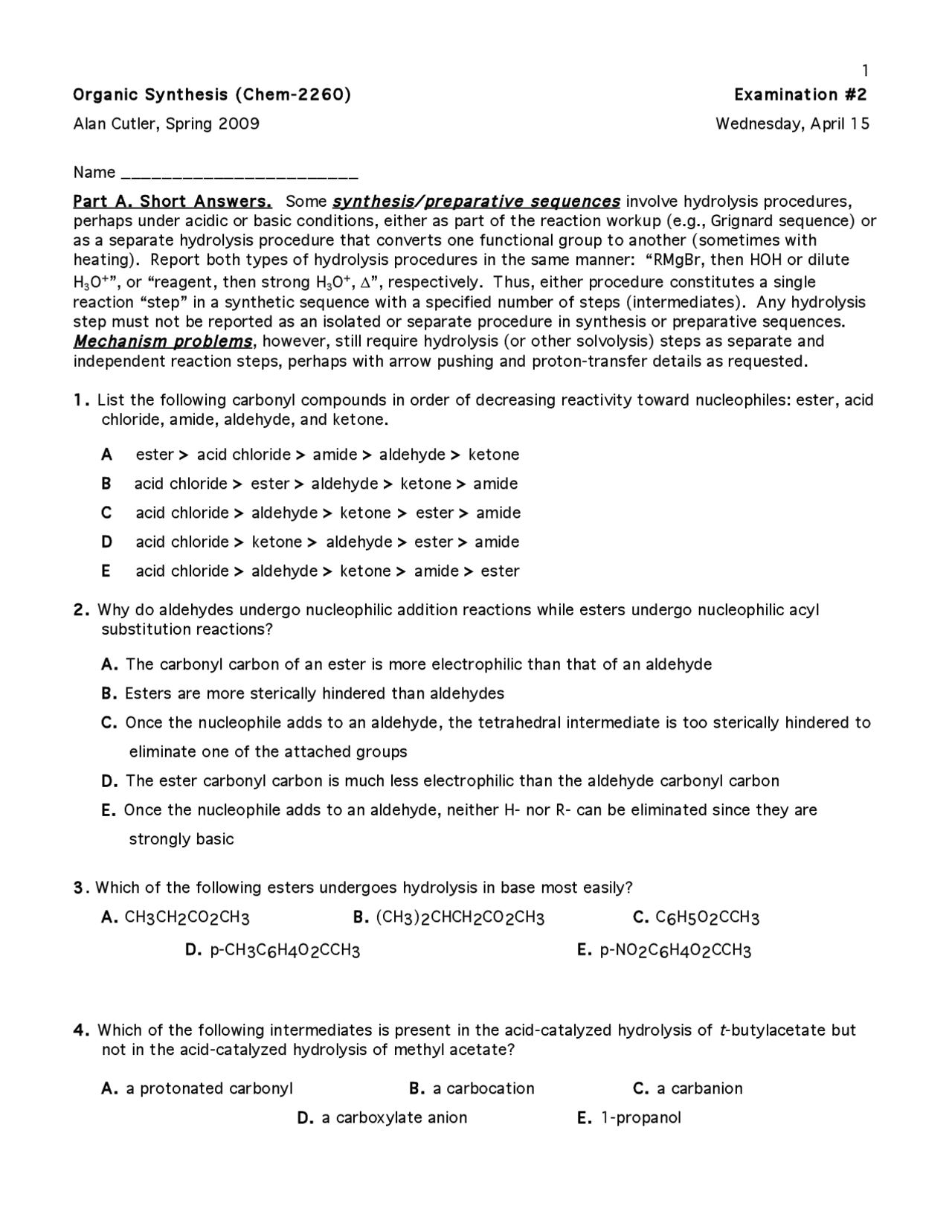 21 Questions in Organic Chemistry II - Exam 2 | CHEM 2260 - Docsity