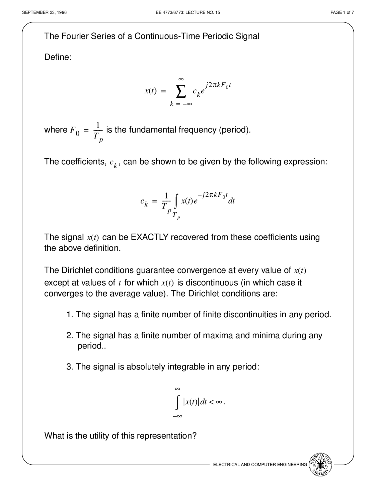 Fourier Series Of A Continuous Time Periodic Signal Digital Signal