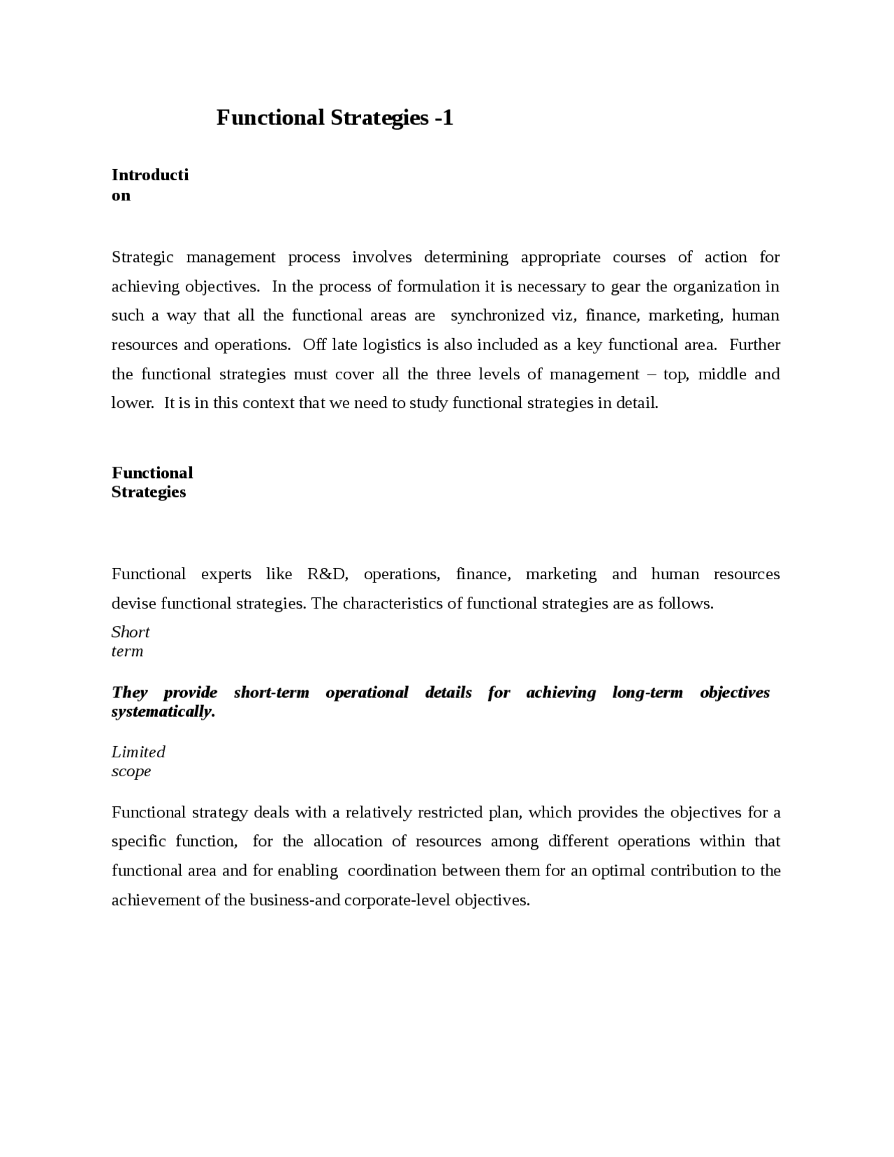 Strategic Management - Functional Strategies -1 - Notes - Business ...