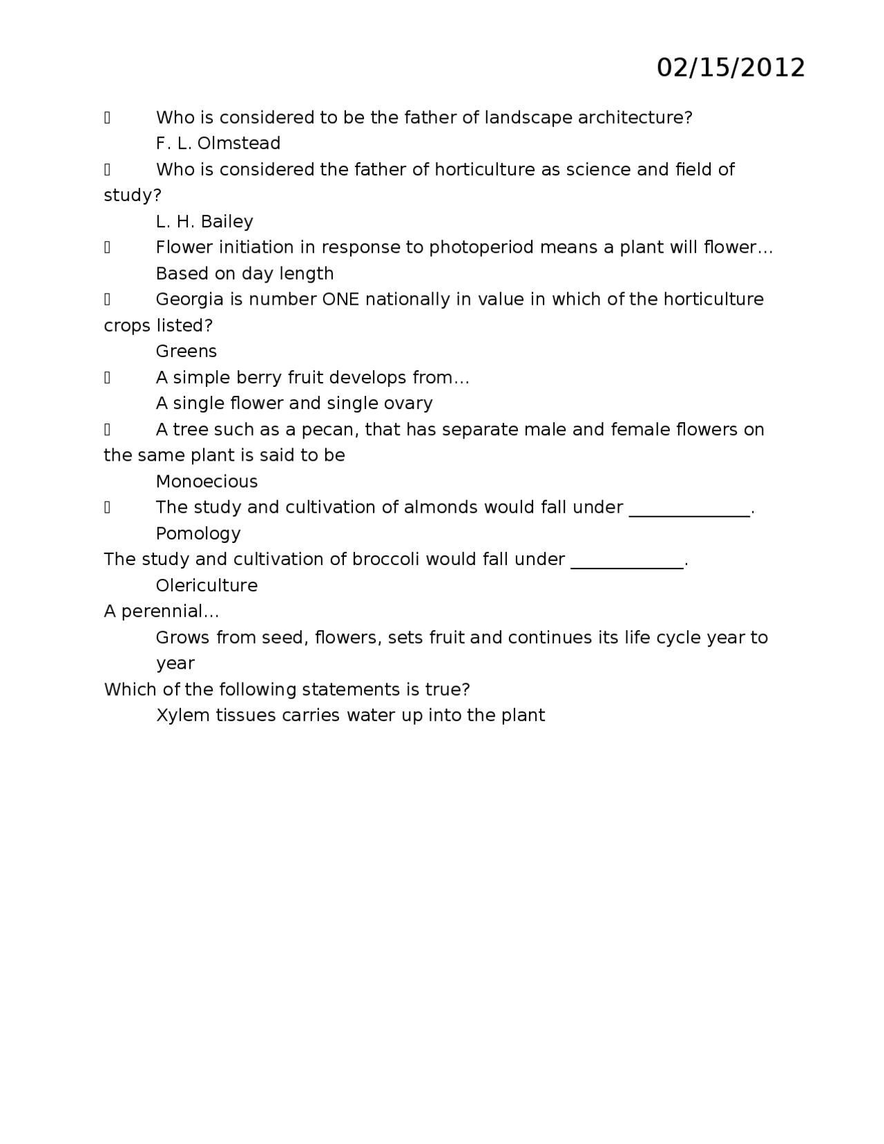 Landscape Architecture, Horticultural Science - Practice Quiz | HORT ...