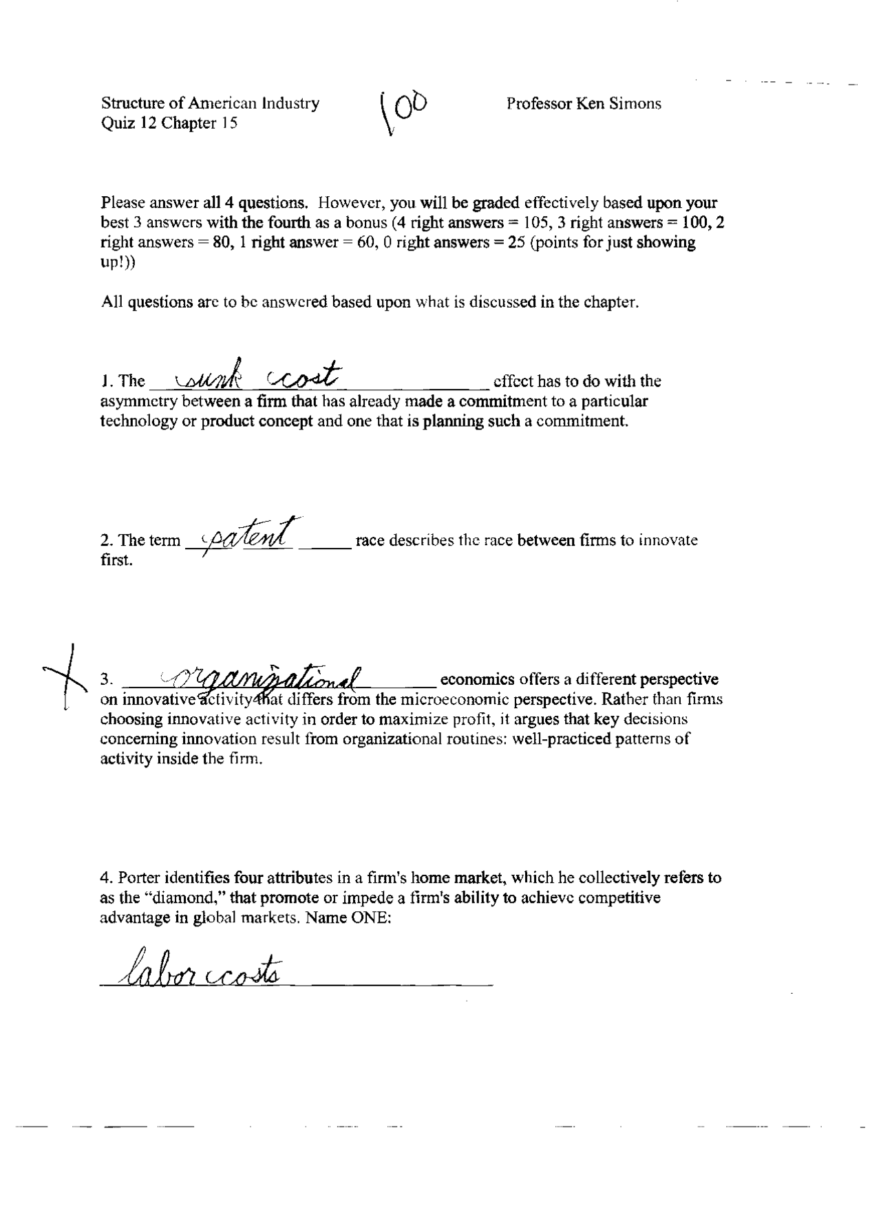 Structure of American Industry - Quiz 12 with Answers | ECON 4140 - Docsity