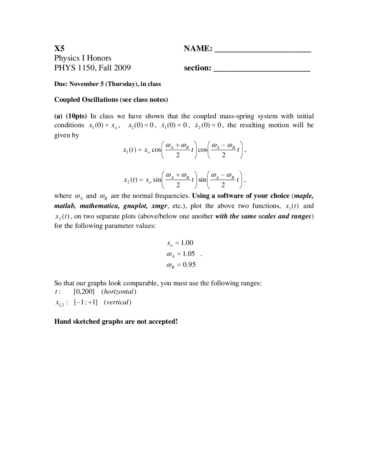 2 Problems With Solutions On Coupled Oscillations Quiz 5 Phys 1150