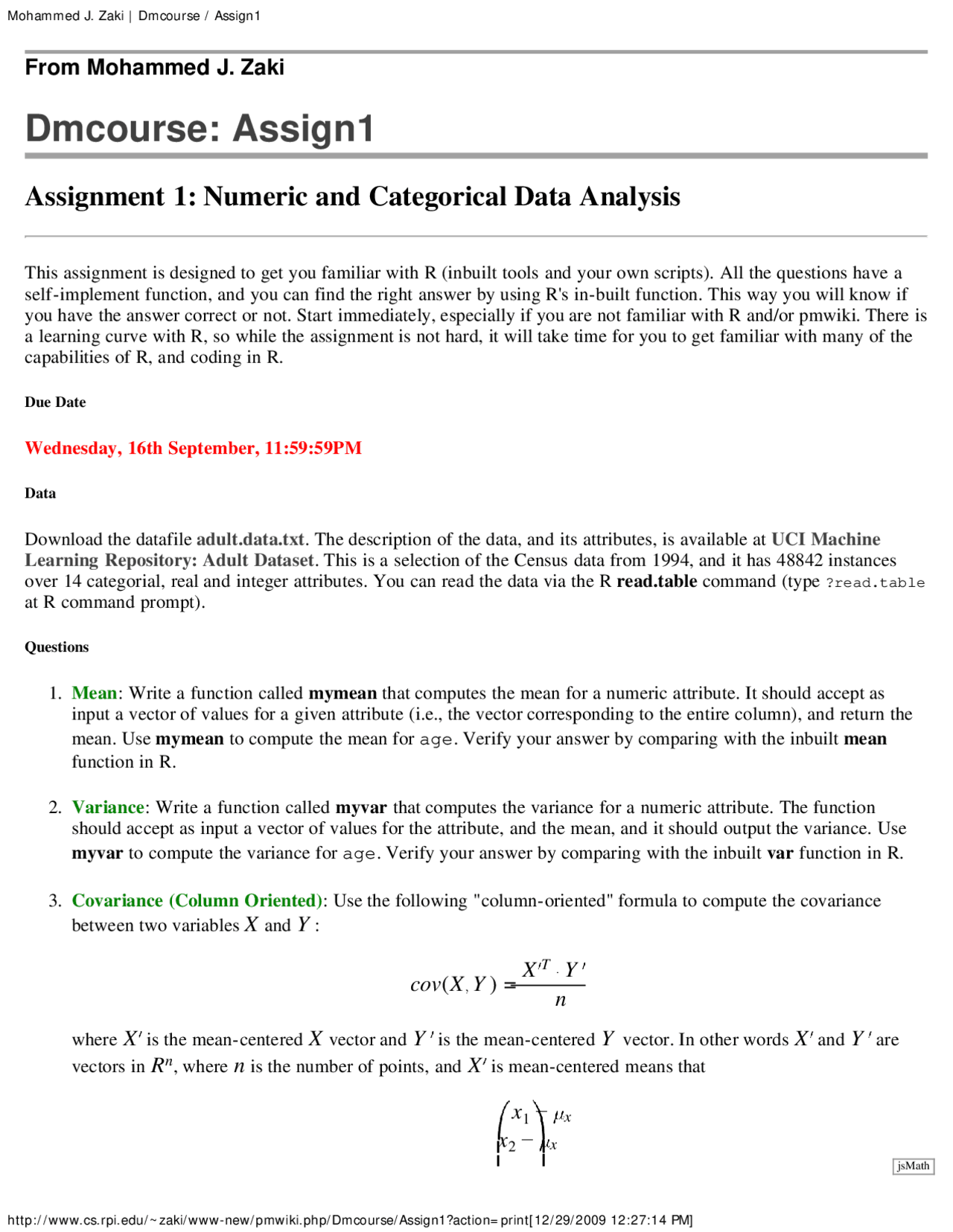 Numeric And Categorical Data Analysis Assignment 1 Csci 4390 Docsity
