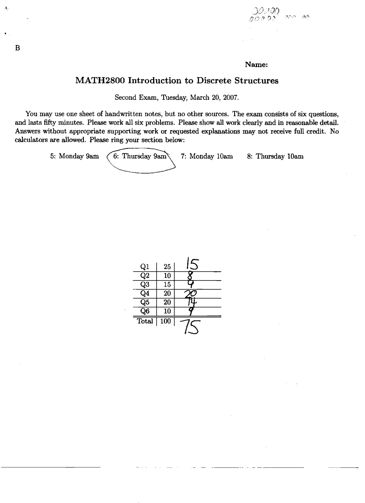 Exam 2 With Solutions Introduction To Discrete Structures Math