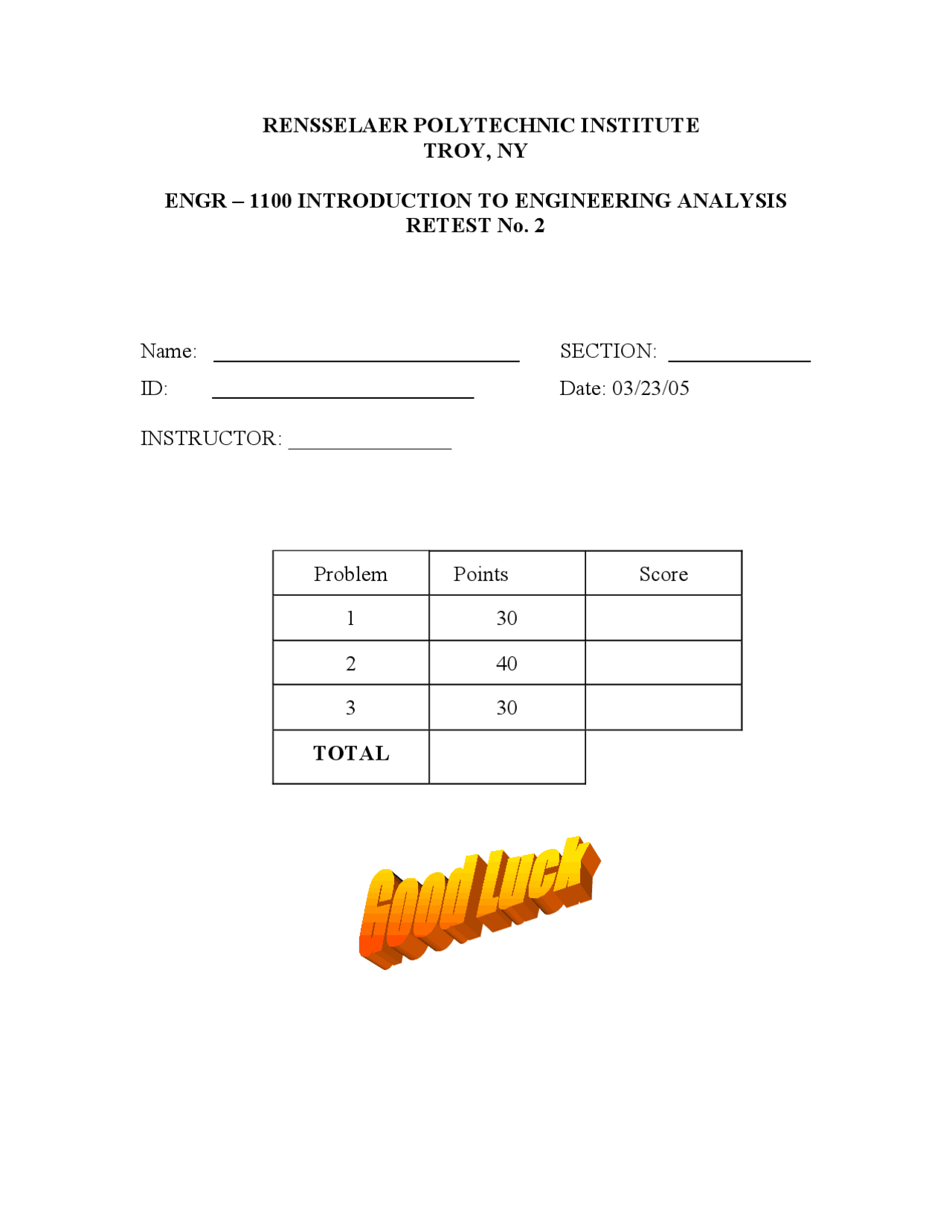 Test 2 Solved Problems Introduction To Engineering Analysis Engr