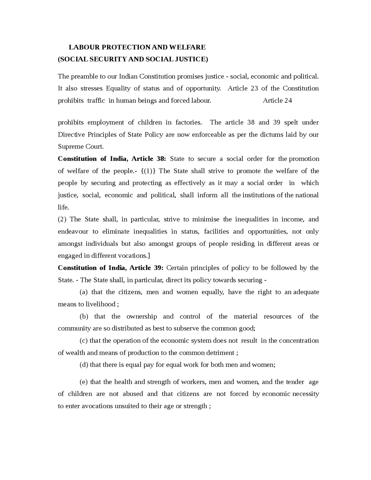 Employee Legislation - LABOUR PROTECTION AND WELFARE - Notes - Business ...