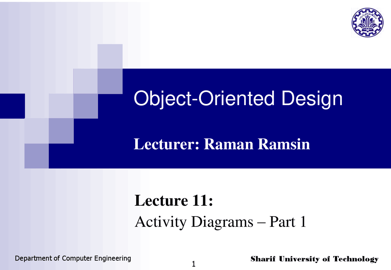 Activity Diagrams Object Oriented Design Lecture 11 Slides Computer Engineering Docsity
