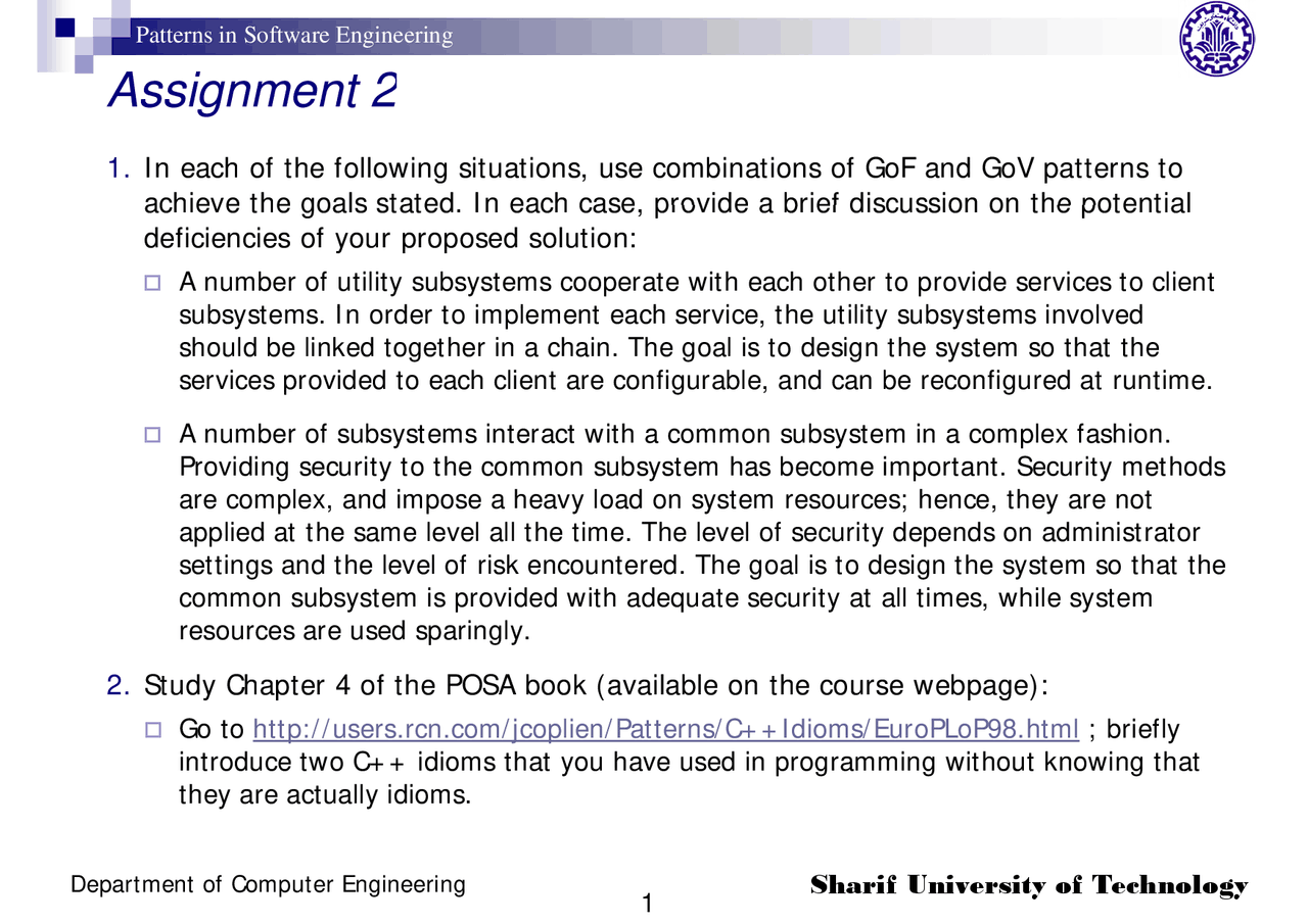 Gof Pattern-Patterns in Software Engineering-Assignment 5-Computer Engineering-Raman Ramsin ...