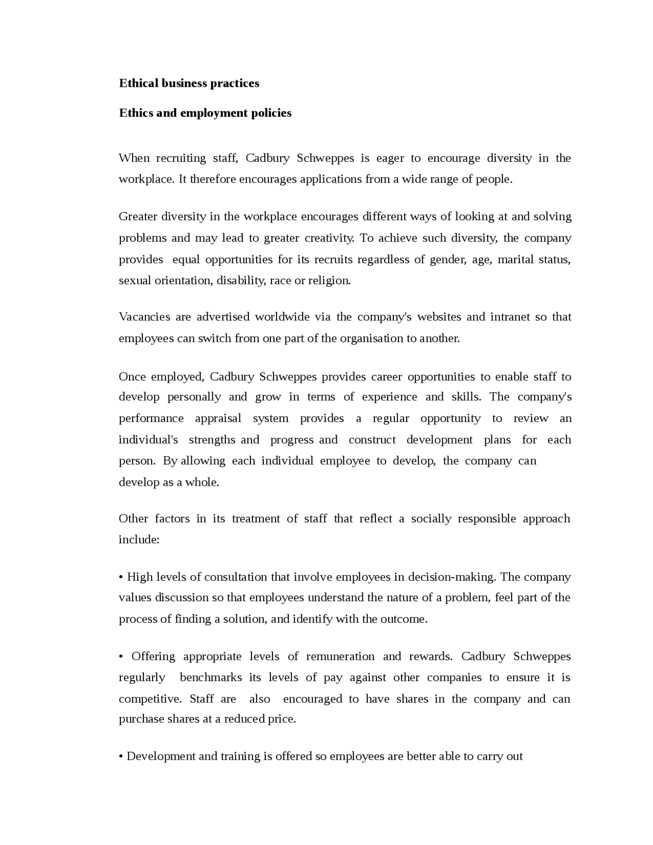 Ethics and employment policies - Docsity