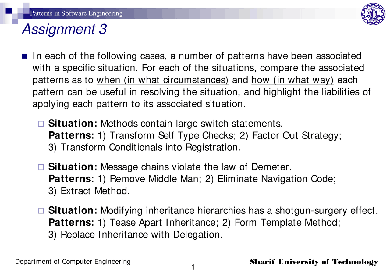 Situation Patterns In Software Engineering Assignment 8 Computer