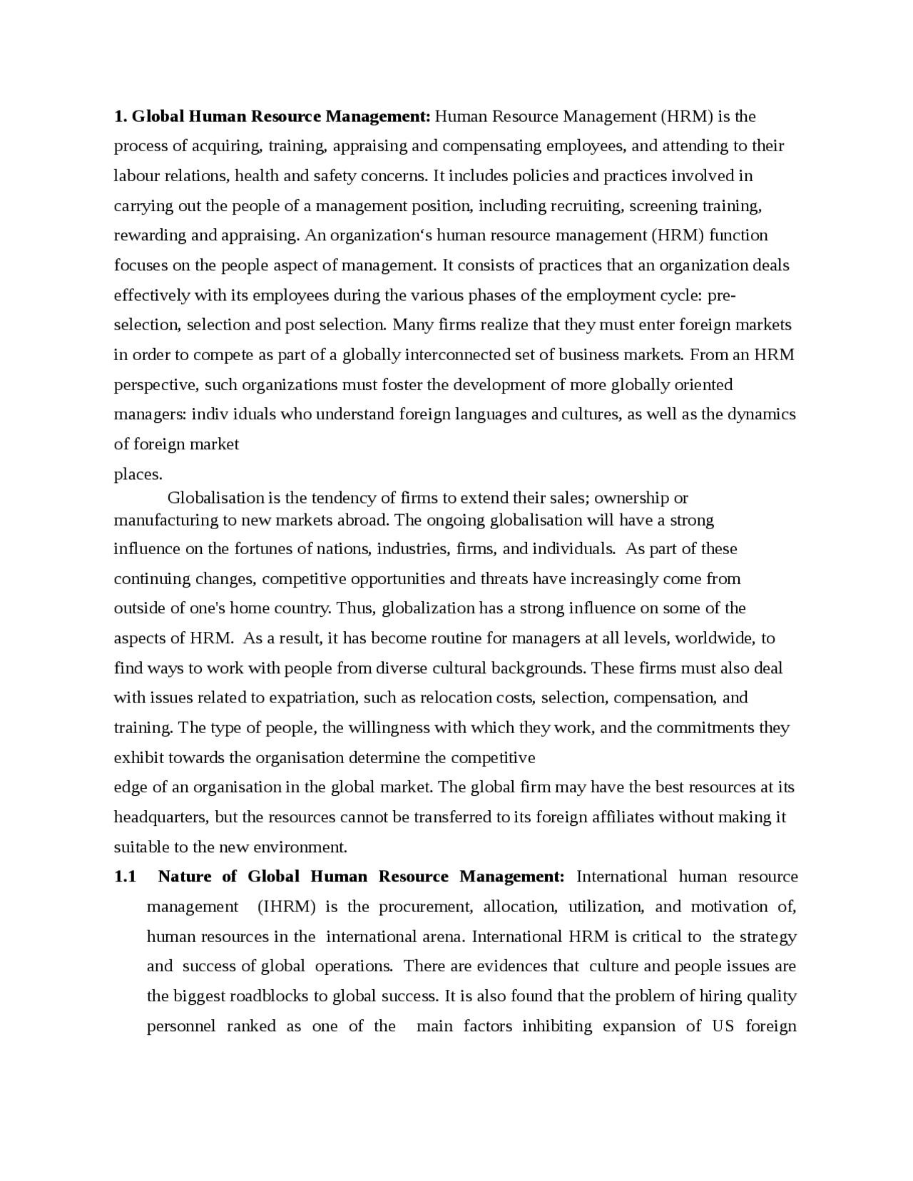 Global Human Resource Management 1 Docsity