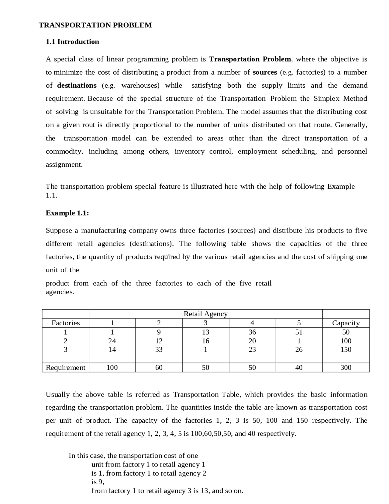 Operations Research - TRANSPORTATION PROBLEM - - Excercise - Business ...