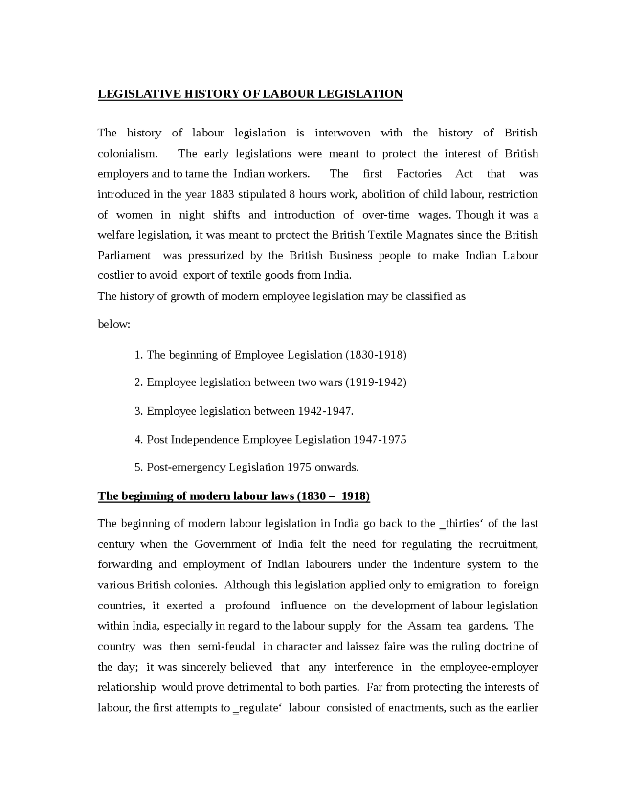 Employee Legislation - LEGISLATIVE HISTORY OF LABOUR LEGISLATION ...