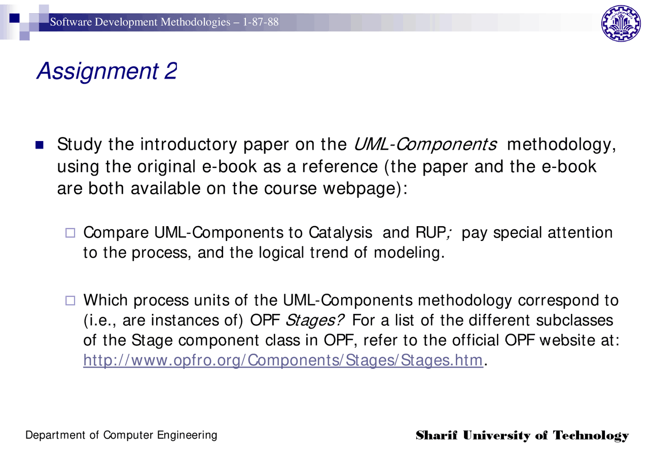 UML Components Methodology-Software Development Methodologies-Assignment 04-Computer Engineering ...